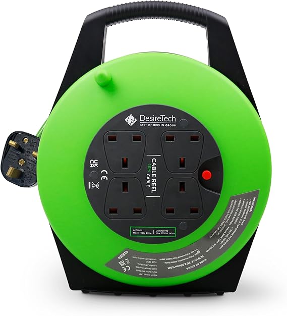 Heavy-Duty 10m Cable Reel Extension Lead - 4 Sockets, Safe & Durable - UK