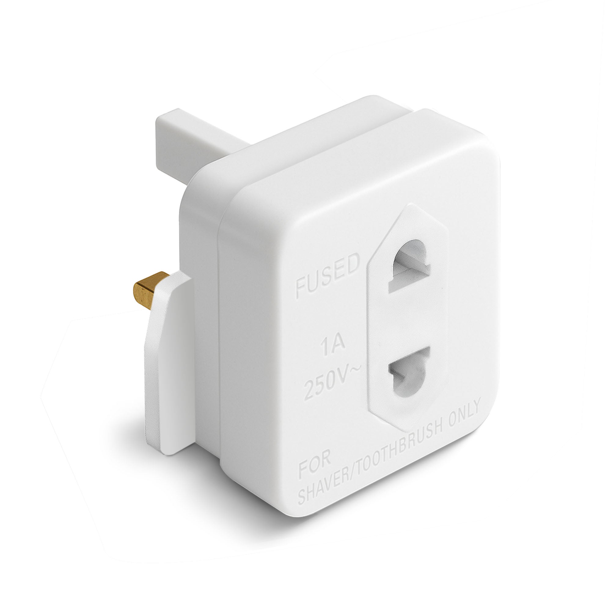 Desiretech - UK Shaver Adaptor Plug - Fused 1A 250V 2-Pin to 3-Pin Con