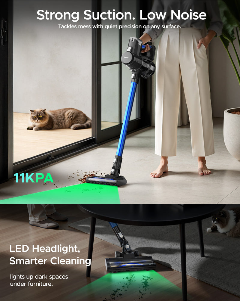 Keplin 150W Cordless Vacuum Cleaner – 2 Speed with LED Brush, 0.8L Dus