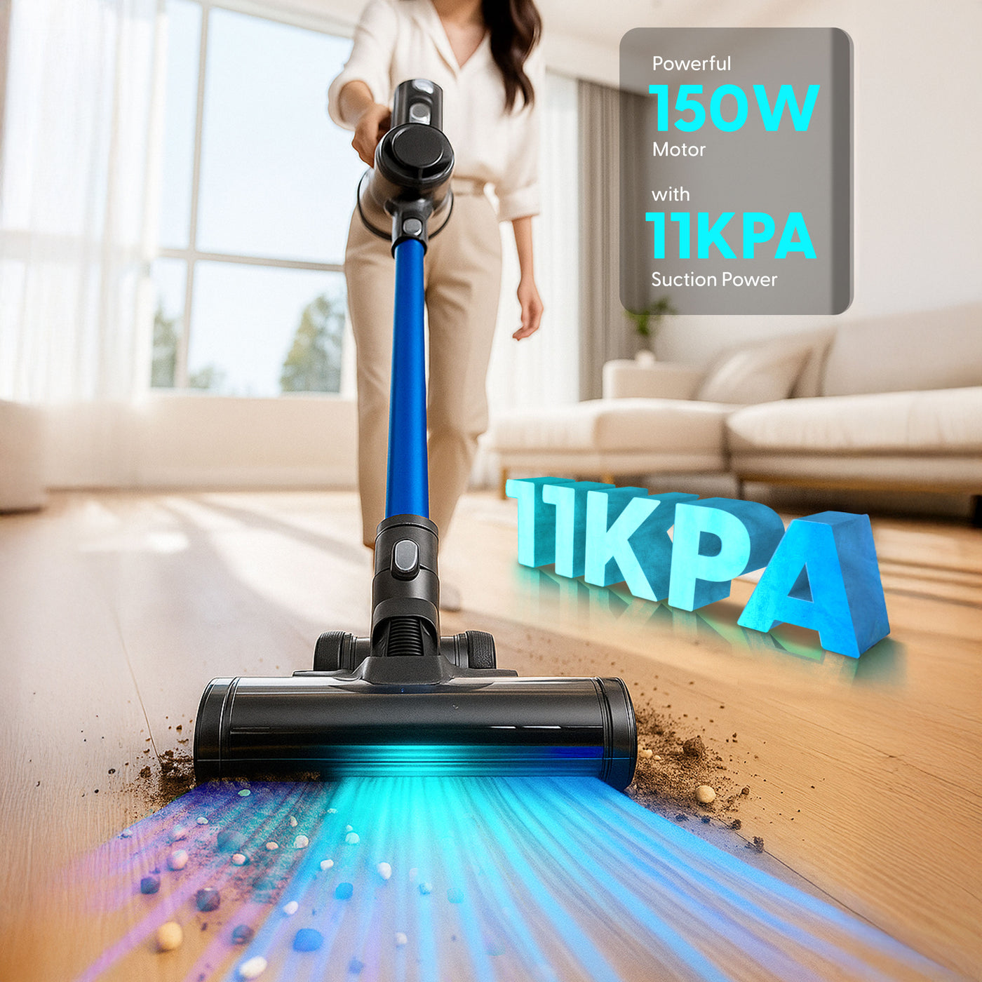 Keplin 150W Cordless Vacuum Cleaner – 2 Speed with LED Brush, 0.8L Dus