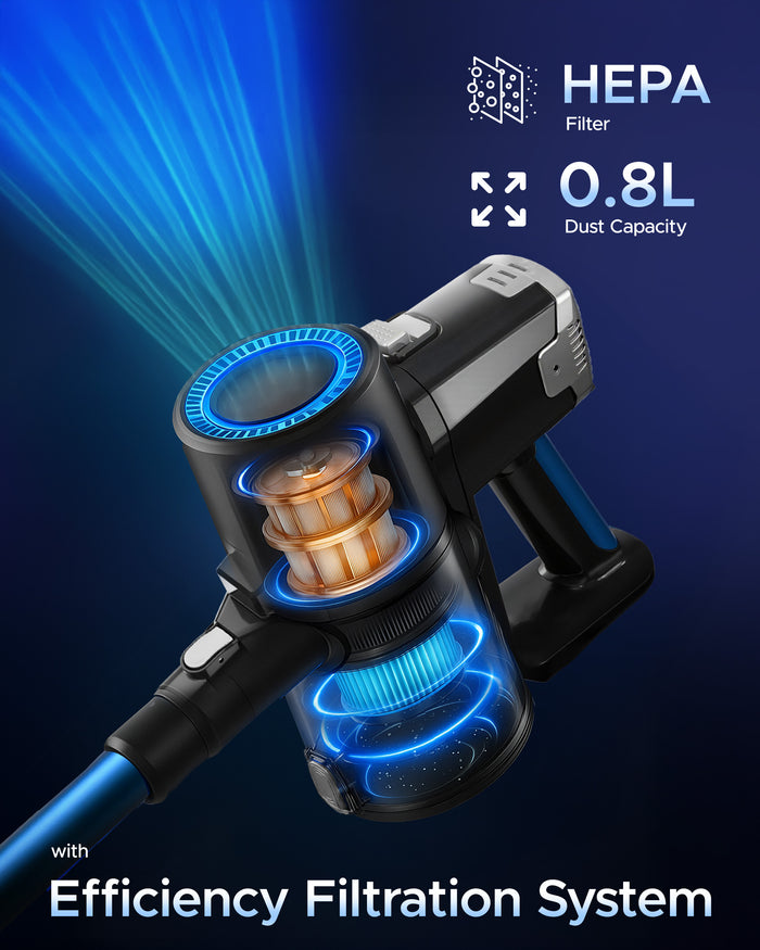 Keplin 150W Cordless Vacuum Cleaner – 2 Speed with LED Brush, 0.8L Dus